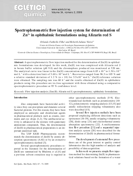 (PDF) Spectrophotometric flow injection system for determination of Zn2 ...