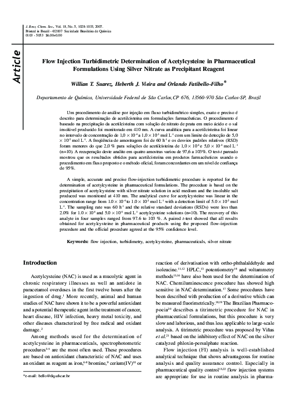 (PDF) Flow injection turbidimetric determination of acetylcysteine in ...