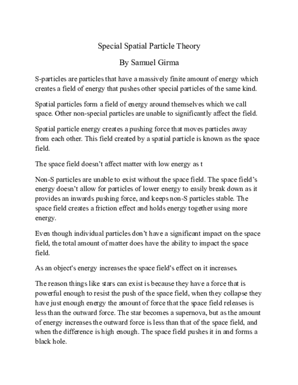 (PDF) Special Spatial Particle Theory