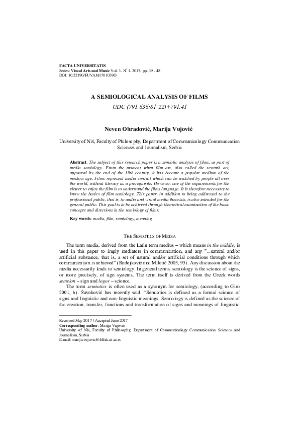 (PDF) A Semiological Analysis of Films