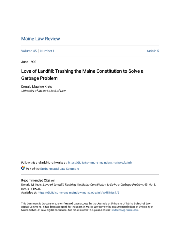 (PDF) Love of Landfill: Trashing the Maine Constitution to Solve a ...