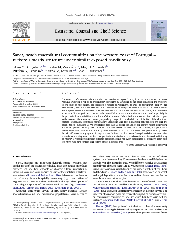 (PDF) Sandy beach macrofaunal communities on the western coast of Portugal – Is there a steady ...