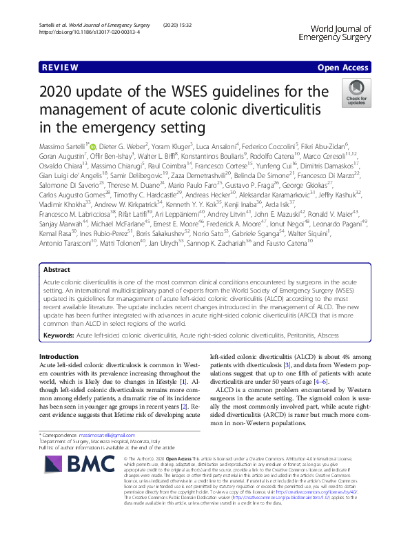 (PDF) 2020 update of the WSES guidelines for the management of acute colonic diverticulitis in ...