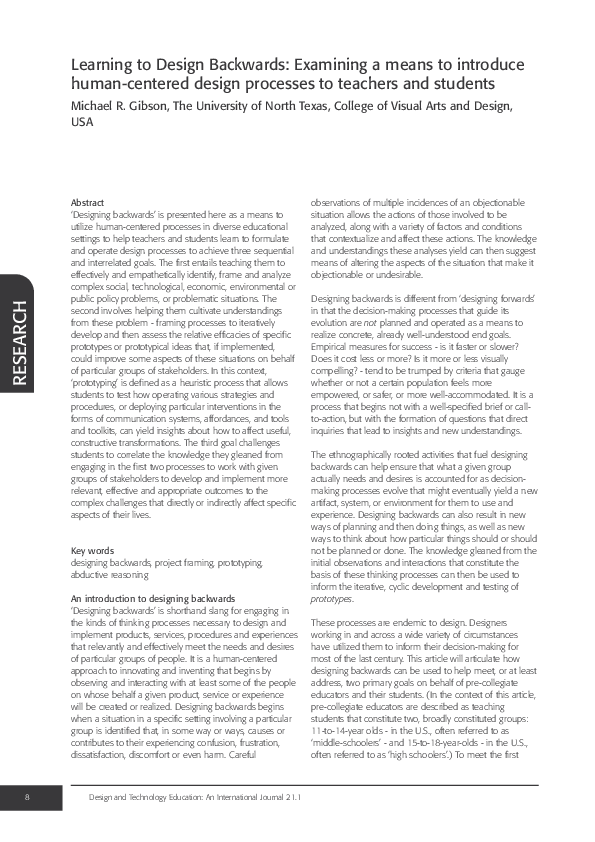 (PDF) Learning to Design Backwards: Examining a Means to Introduce Human-Centered Design ...