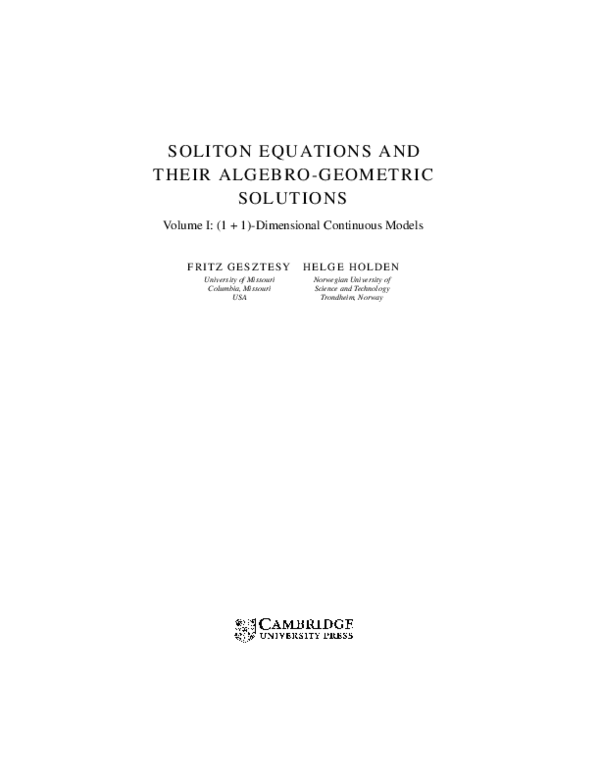 (PDF) Soliton Equations and Their Algebro-Geometric Solutions