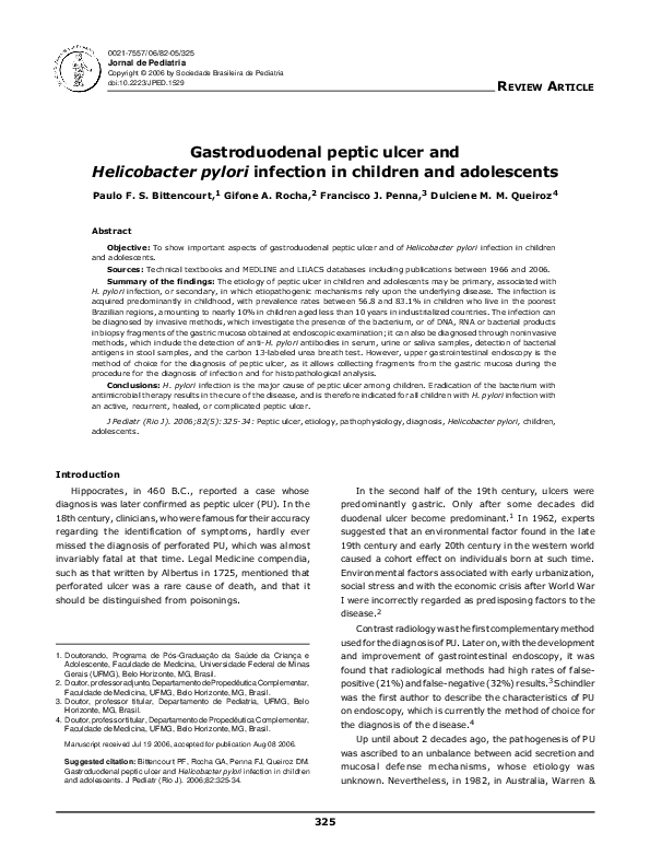 (PDF) Gastroduodenal peptic ulcer and Helicobacter pylori infection in children and adolescents ...