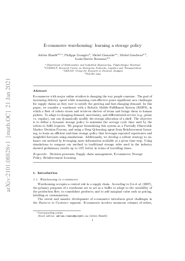 (PDF) E-commerce warehousing: learning a storage policy