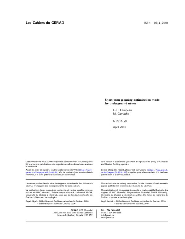(PDF) Short-term planning optimization model for underground mines