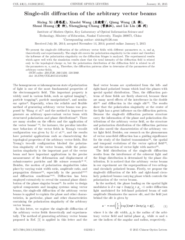 (PDF) Single-Slit Diffraction of Arbitrary Vector Beams