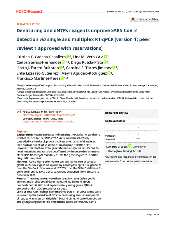 (PDF) Denaturing and dNTPs reagents improve SARS-CoV-2 detection via single and multiplex RT-qPCR