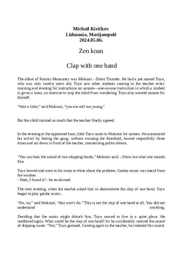 (PDF) Solution of Zen koan "The Sound of One Hand Clapping"