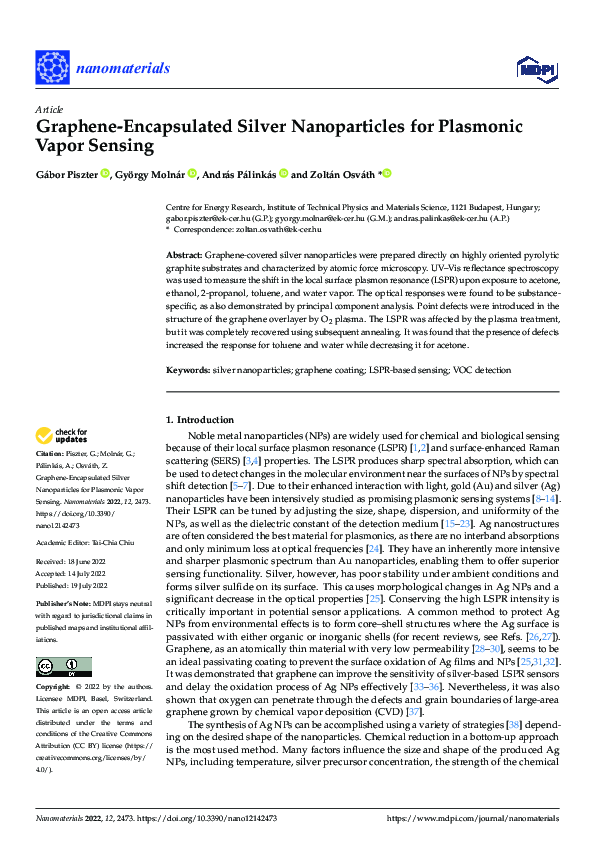 (PDF) Graphene-Encapsulated Silver Nanoparticles for Plasmonic Vapor ...