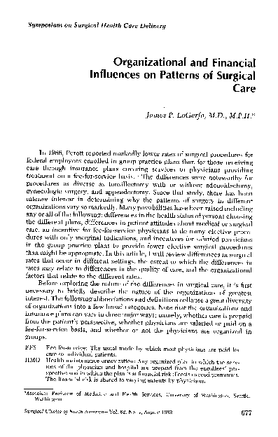 (PDF) Organizational and Financial Influences on Patterns of Surgical Care