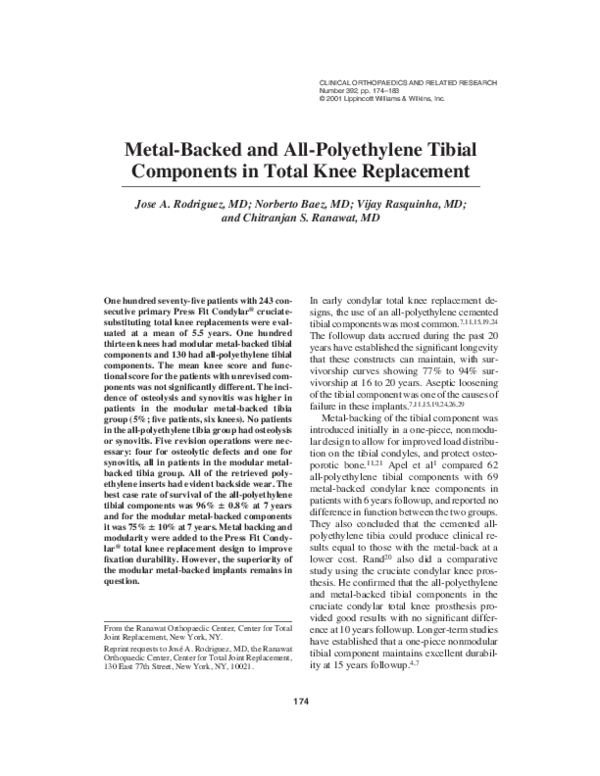 (PDF) Metal-Backed and All-Polyethylene Tibial Components in Total Knee ...