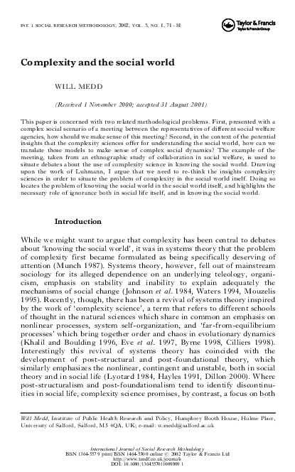(PDF) Complexity and the social world