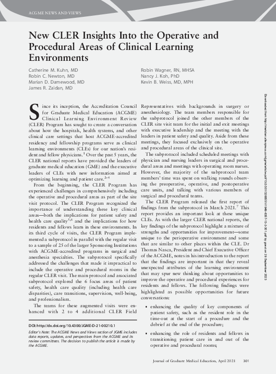 (PDF) New CLER Insights Into the Operative and Procedural Areas of ...