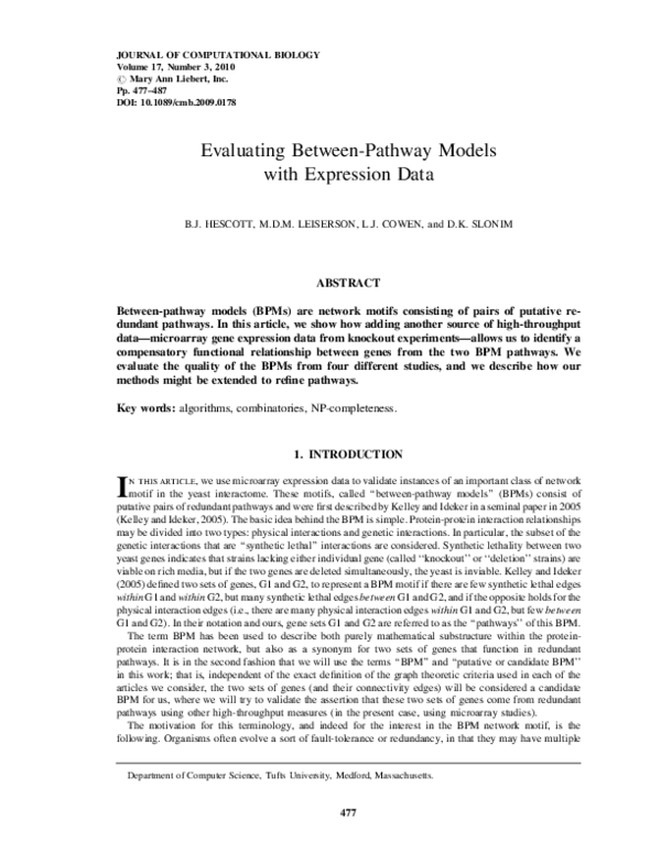 (PDF) Evaluating Between-Pathway Models with Expression Data