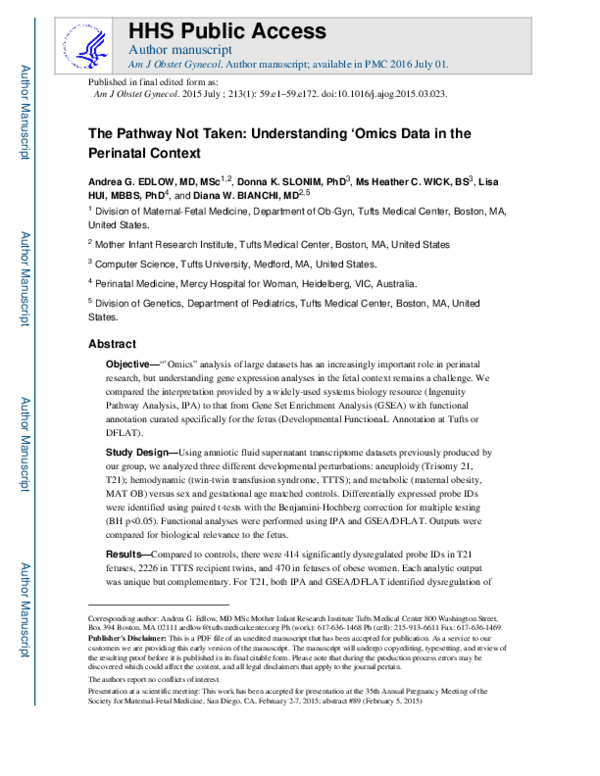 (PDF) Comparative Analysis of Fetal Omics Data