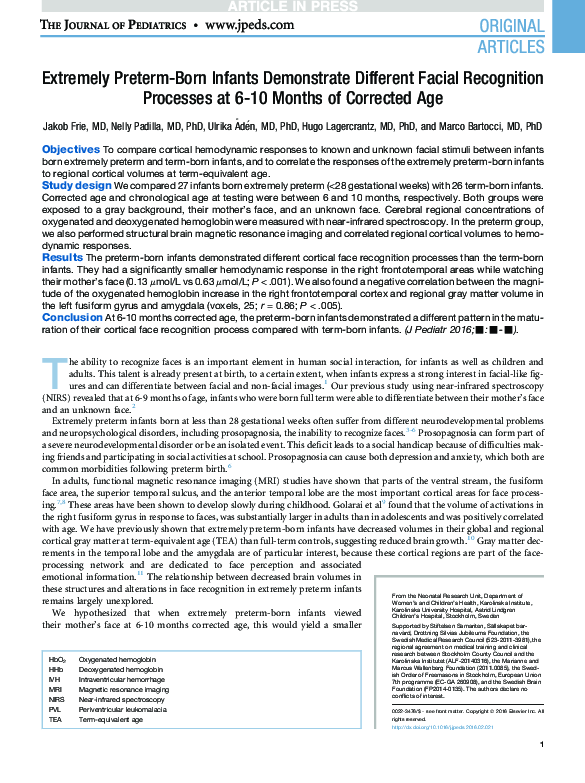 (PDF) Extremely Preterm-Born Infants Demonstrate Different Facial ...