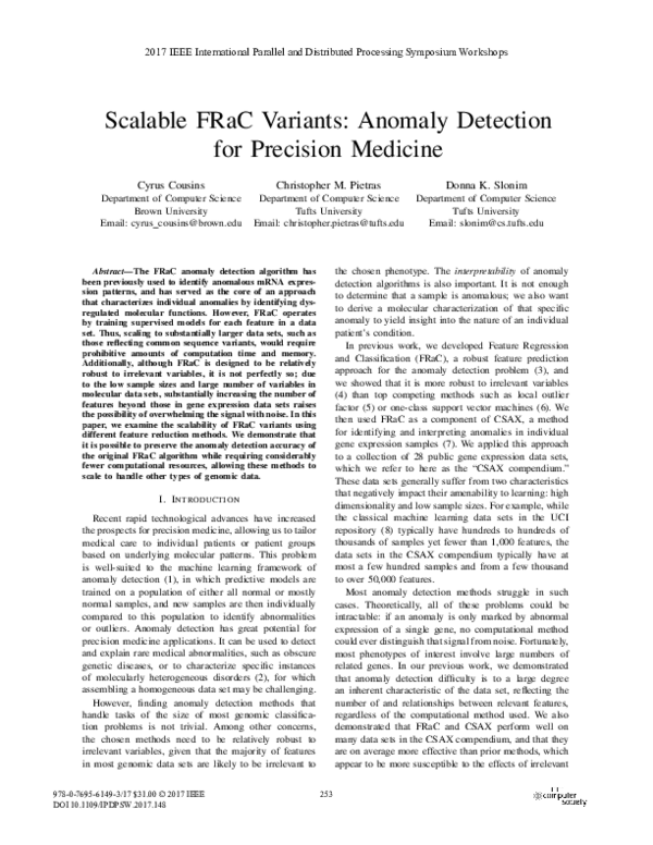 (PDF) Scalable FRaC Variants: Anomaly Detection for Precision Medicine