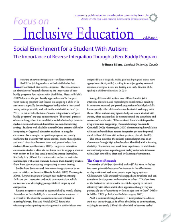 (PDF) Inclusive Education- Social Enrichment for a Student With Autism ...