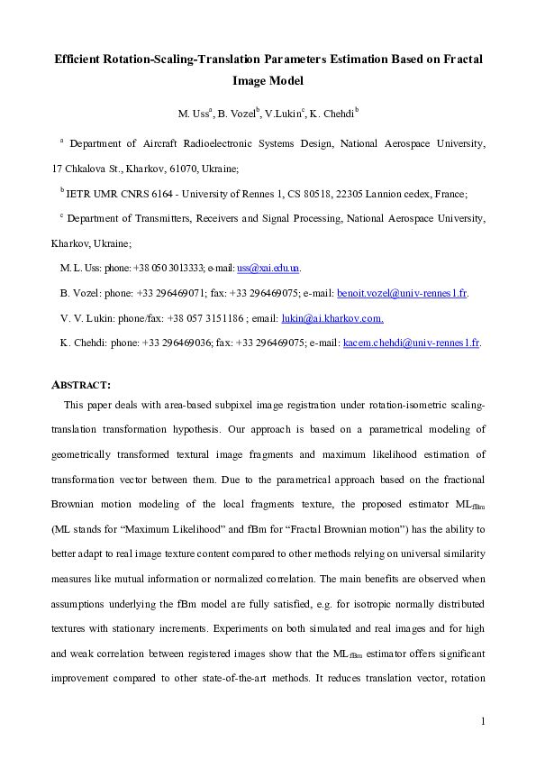 Pdf Efficient Rotation Scaling Translation Parameters Estimation In Multimodal Settings Based
