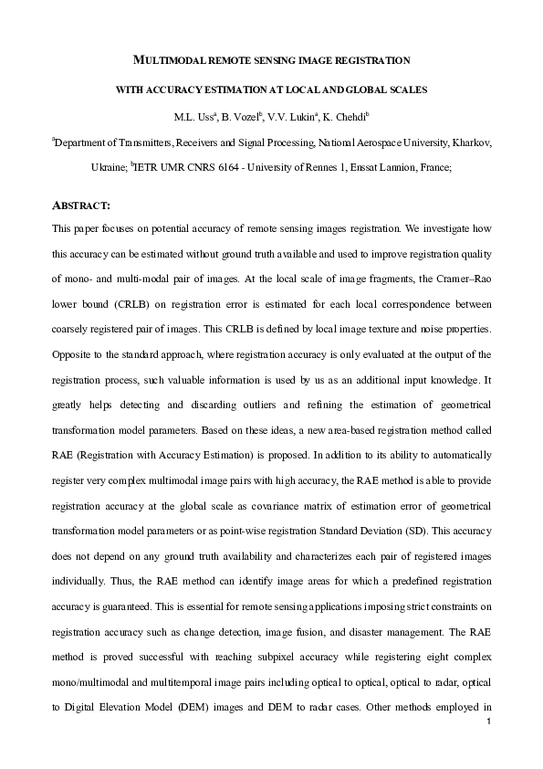 Multimodal Remote Sensing Image Registration With Accuracy Estimation