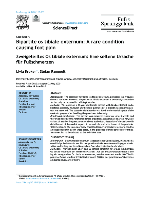 (PDF) Bipartite os tibiale externum: A rare condition causing foot pain