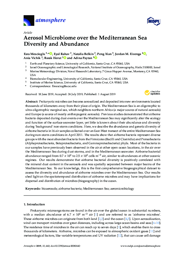 (PDF) Aerosol Microbiome over the Mediterranean Sea Diversity and Abundance