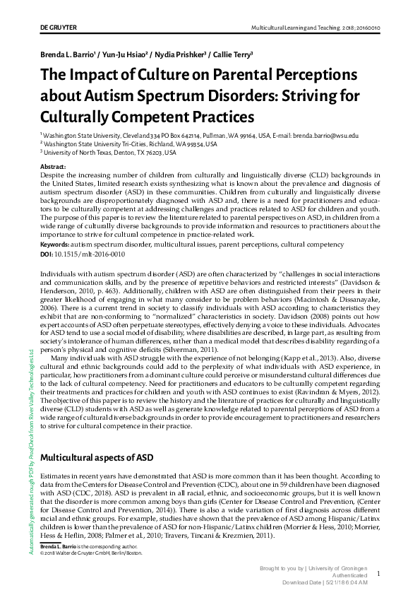 (PDF) The Impact of Culture on Parental Perceptions about Autism ...