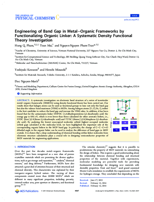 (PDF) Engineering of Band Gap in Metal–Organic Frameworks by Functionalizing Organic Linker: A ...