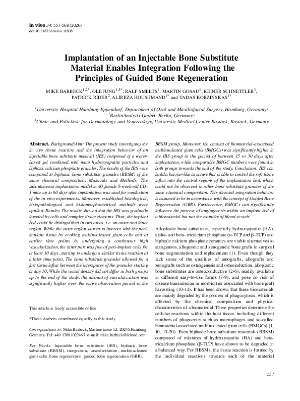 (PDF) Implantation of an Injectable Bone Substitute Material Enables ...