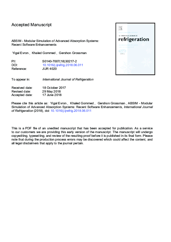 (PDF) ABSIM — modular simulation of advanced absorption systems