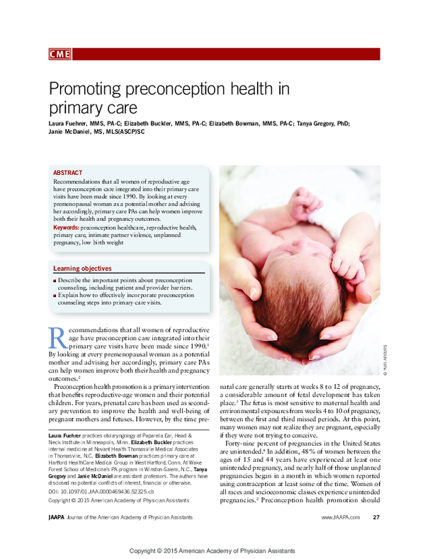 (PDF) Promoting preconception health in primary care