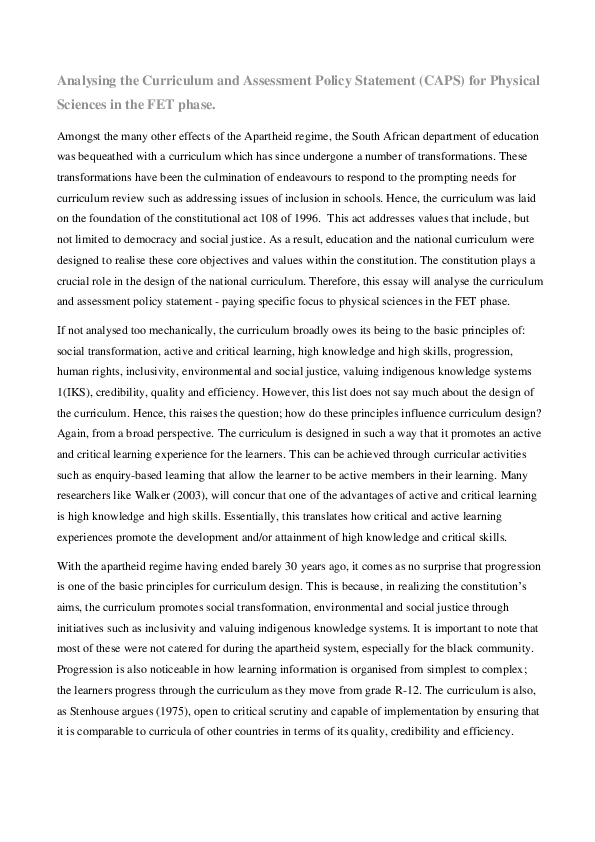 (PDF) Analysing the Curriculum and Assessment Policy Statement (CAPS ...