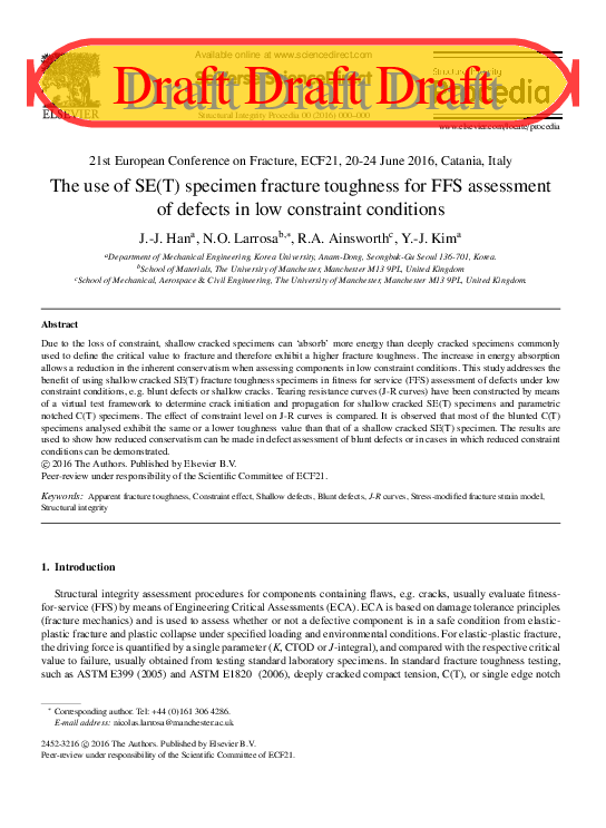 (PDF) Fracture Toughness of Shallow Cracked SE(T) Specimens