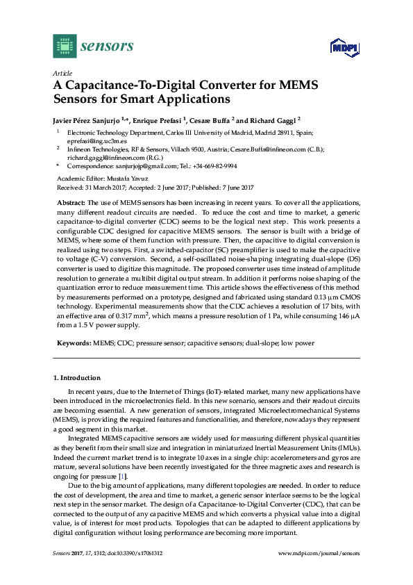 (PDF) A Capacitance-To-Digital Converter for MEMS Sensors for Smart Applications