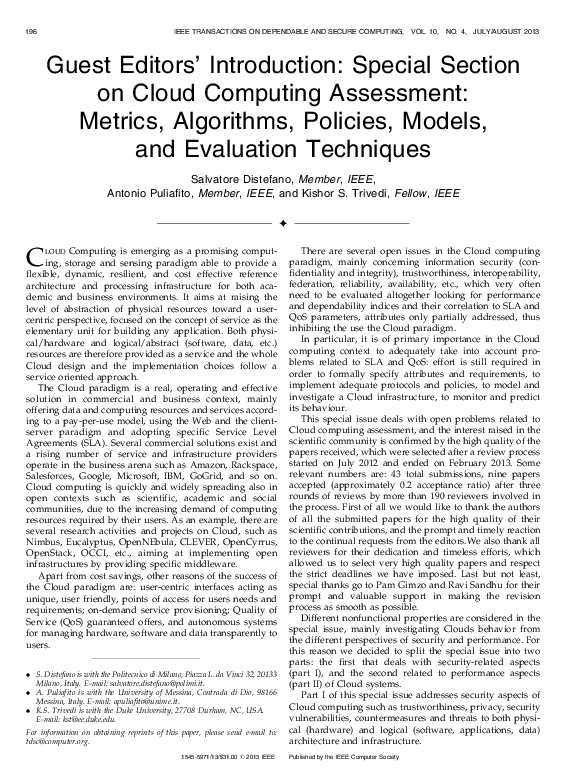 (PDF) Guest Editors' Introduction: Special Section on Cloud Computing Assessment: Metrics ...