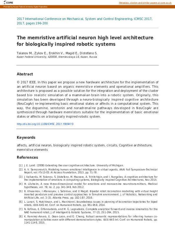 (PDF) The memristive artificial neuron high level architecture for ...