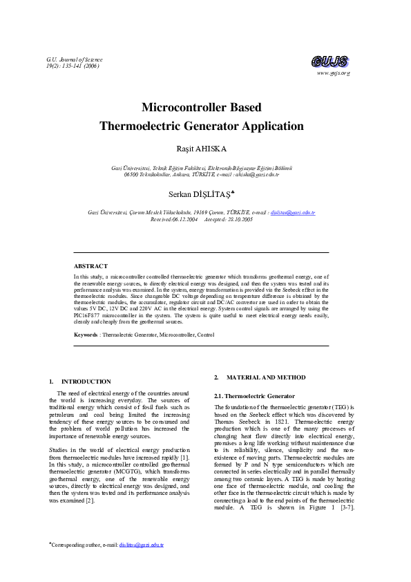 (PDF) Microcontroller Based Thermoelectric Generator Application