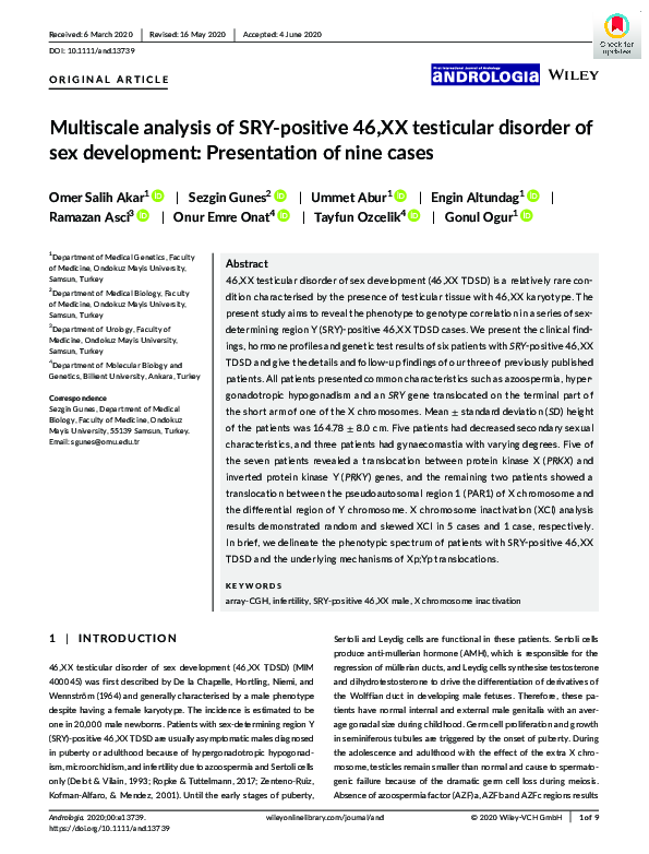 Pdf Multiscale Analysis Of Sry‐positive 46 Xx Testicular Disorder Of Sex Development
