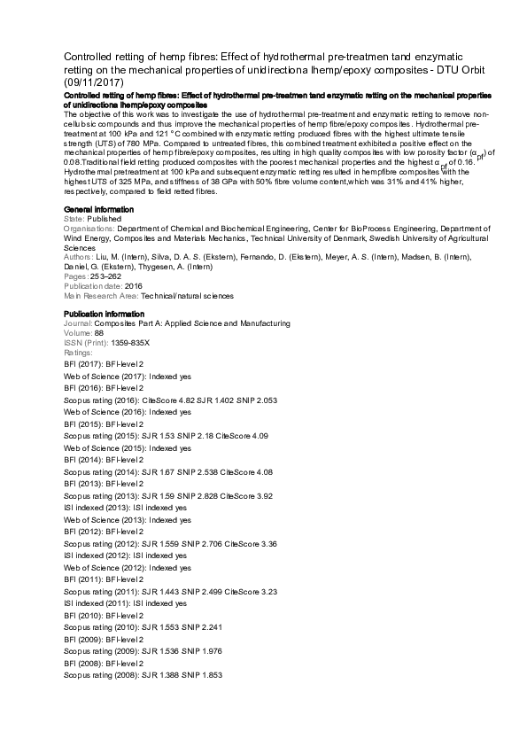 (PDF) Controlled retting of hemp fibres: Effect of hydrothermal pre ...