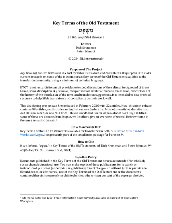 (PDF) משׁפט: Key Terms of the Old Testament (KTOT)
