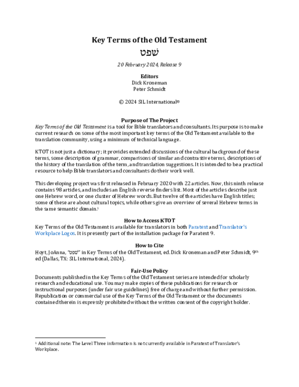 (PDF) שׁפט: Key Terms of the Old Testament (KTOT)