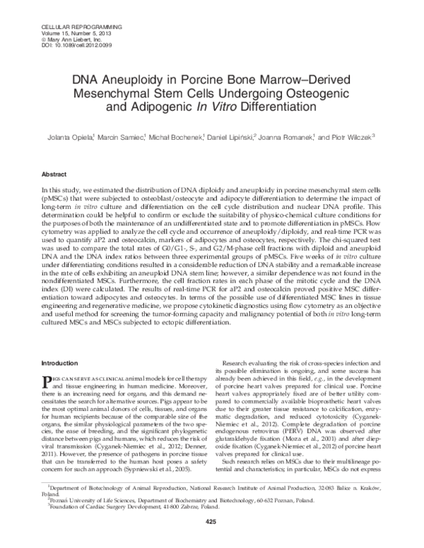 (PDF) DNA Aneuploidy in Porcine Bone Marrow–Derived Mesenchymal Stem ...