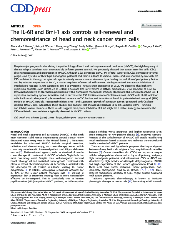 (PDF) The IL-6R and Bmi-1 axis controls self-renewal and ...