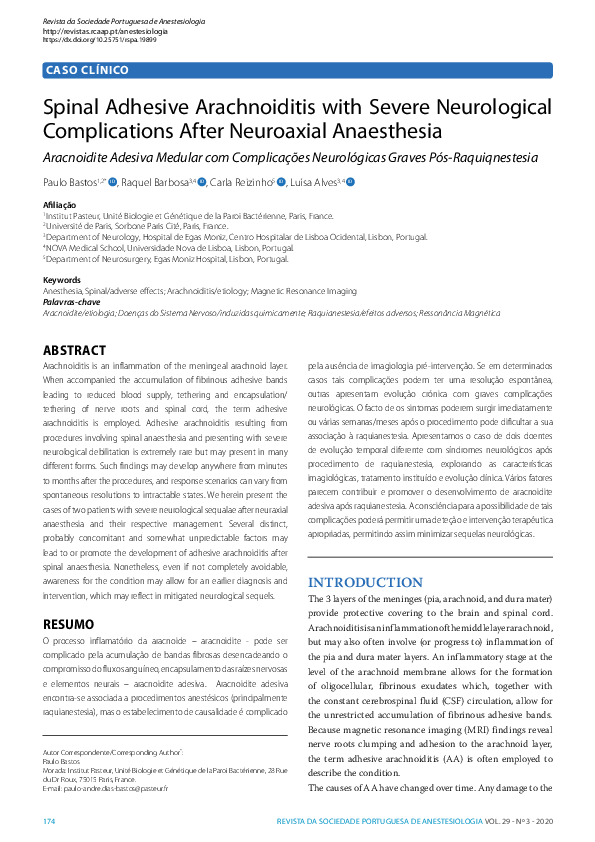 (PDF) Spinal Adhesive Arachnoiditis with Severe Neurological ...