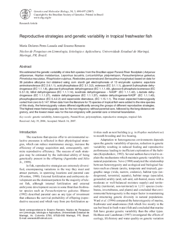(PDF) Reproductive strategies and genetic variability in tropical ...