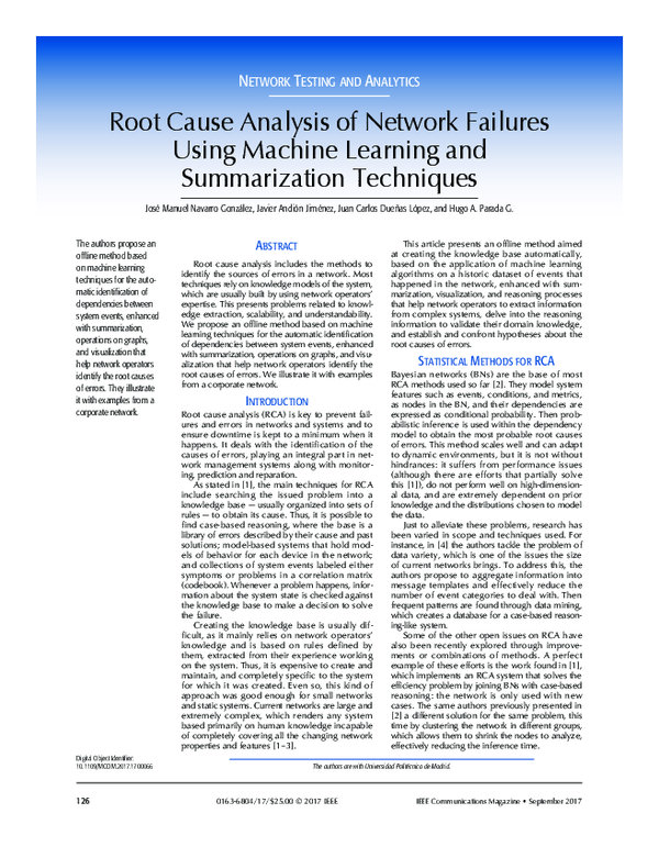 (PDF) Root Cause Analysis of Network Failures Using Machine Learning and Summarization Techniques