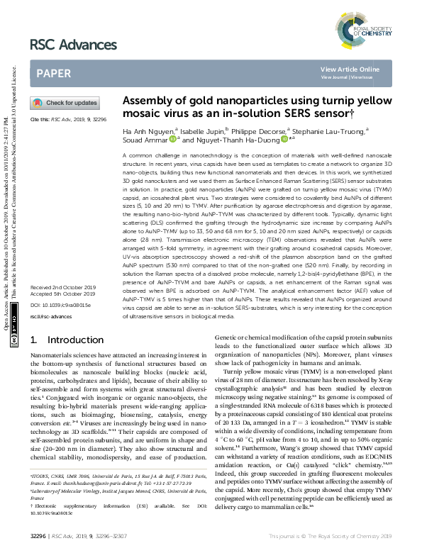 (PDF) Assembly of gold nanoparticles using turnip yellow mosaic virus ...